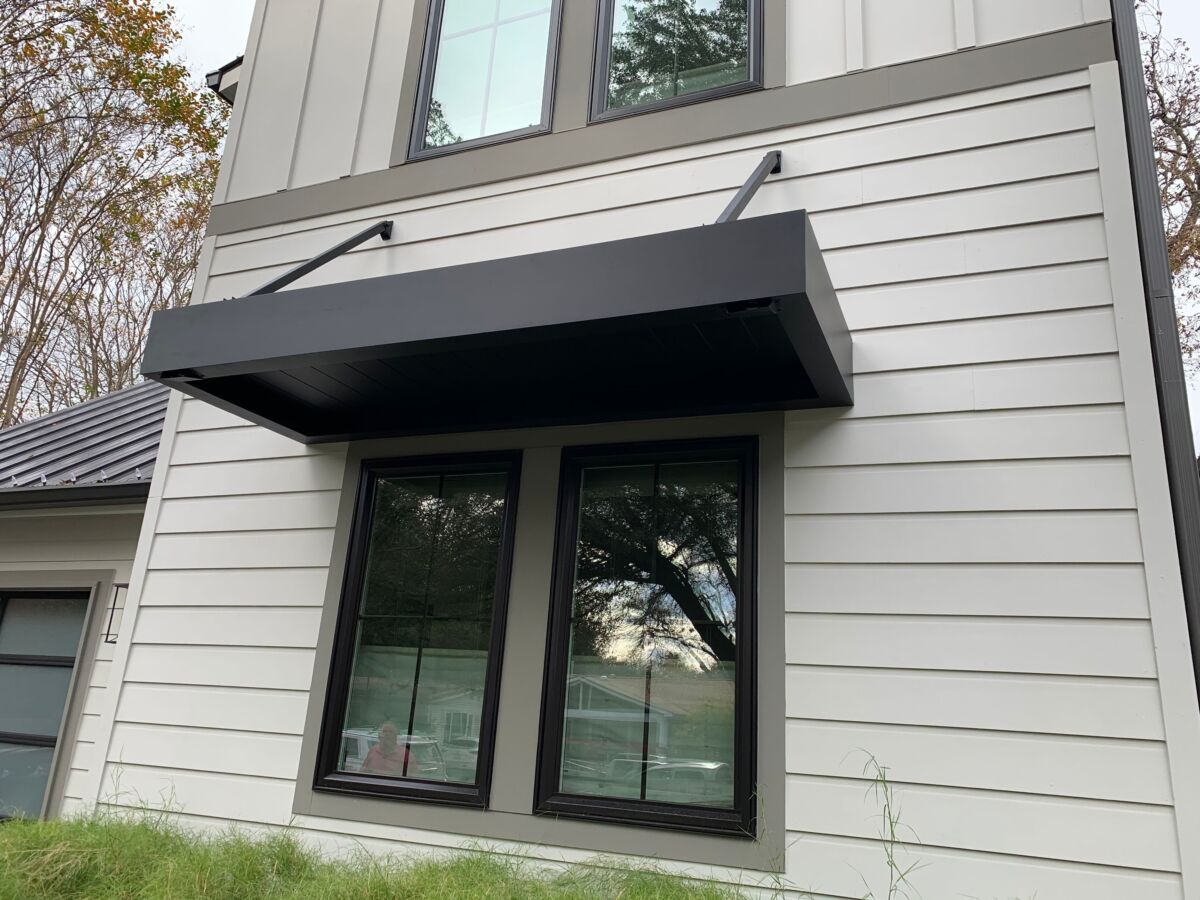 12" fascia gutter canopy over living room windows - Austin American Awning