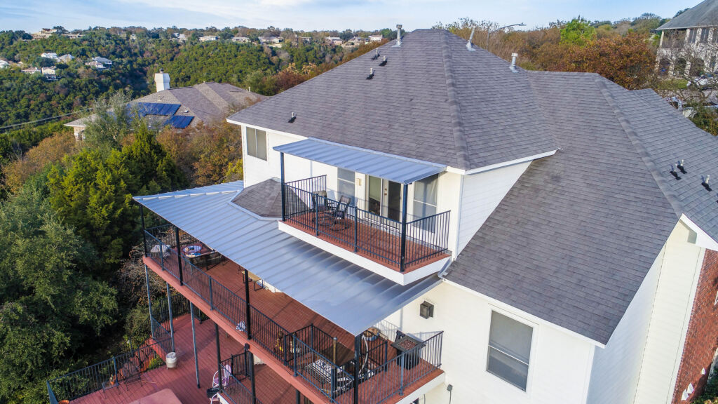 Wrap around standing seam patio cover - Austin American Awning