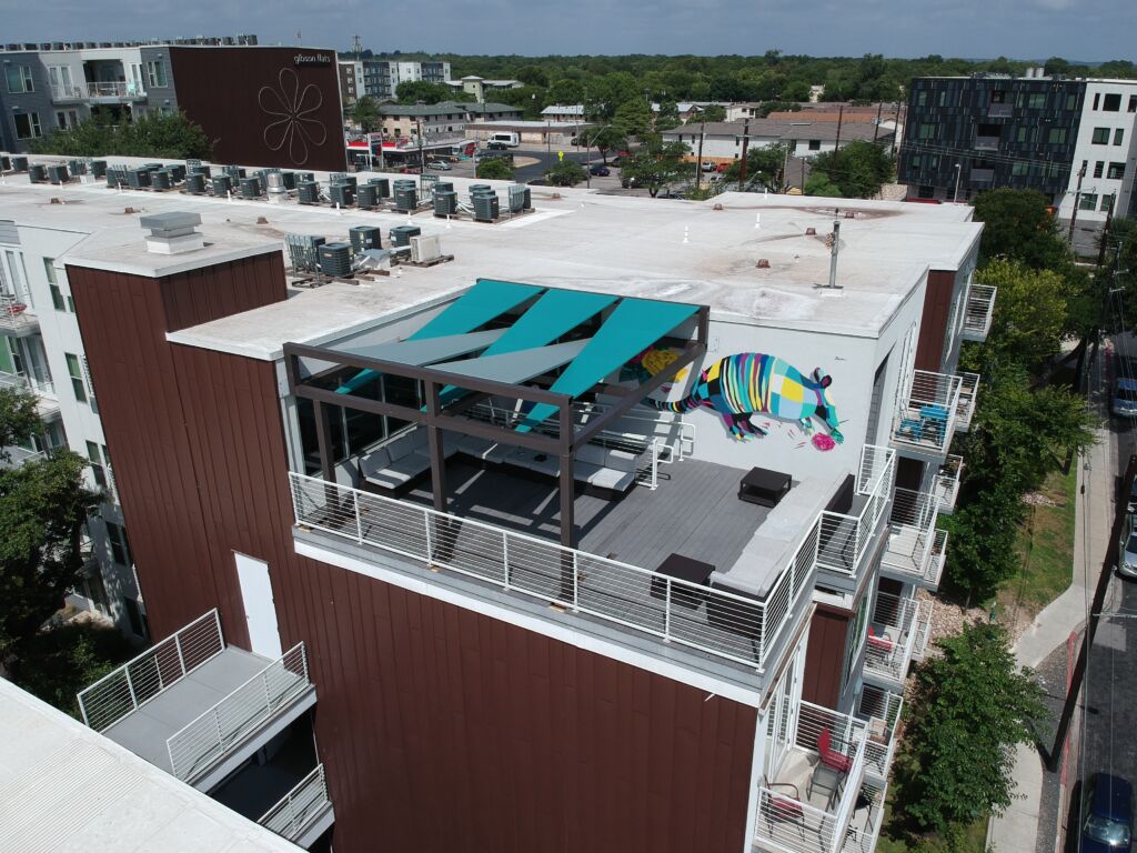 Light gauge framed shade structure for apartment patio - Austin ...